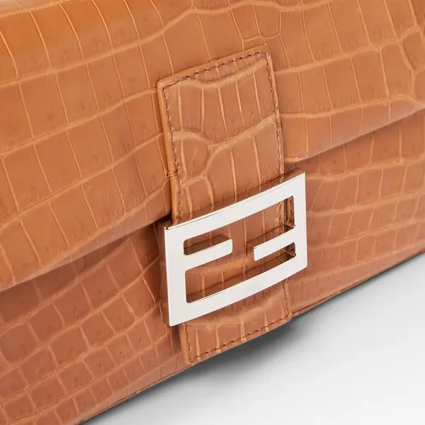Fendi Baguette® 26424 Camel-color Brushed Crocodile Leather Bag